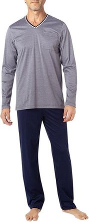 Novila Herren Pyjama blau Jersey-Baumwolle unifarben