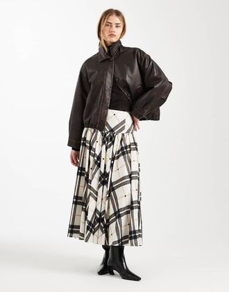 Asos Jupe mi-longue bouffante &agrave; taille basse et carreaux-Multicolore