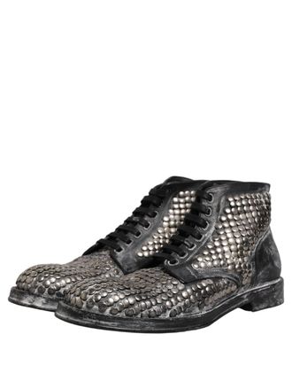 Dolce & Gabbana Mens Black Leather Runway Studs Ankle Boots Shoes