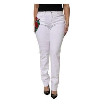 Dolce & Gabbana Femme, Jeans, Blanc, Taille: 36 FR Jean Denim Girly Blanc &agrave; Sequins Florals