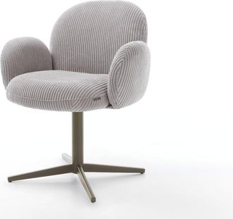 DELIFE Drehstuhl Nube-Flex mit Armlehnen Cord Silbergrau Fußkreuz Effektfinish Titan 360° drehbar Taschenfederkern, Esszimmerstühle