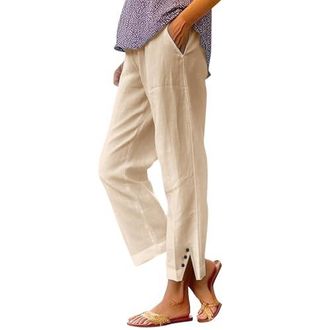 Generic IQYU Pantalon d&eacute;t&eacute; 7/8 en mousseline pour femme - L&eacute;ger - 3/4 - Grande taille - Pantalon d&eacute;t&eacute; l&eacute;ger - Pantalon de plage avec fente - Pantalon d&eacute;t&eacute; l&eacute;g