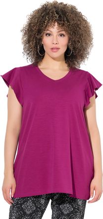 Ulla Popken Damen gro&szlig;e Gr&ouml;&szlig;en &Uuml;bergr&ouml;&szlig;en Plus Size T-Shirt, Volants, A-Linie, V-Ausschnitt magnolienrot 54+ 839342820-54+