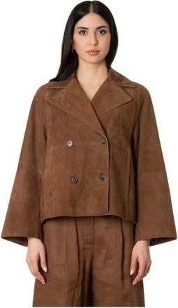 Max Mara Femme, Vestes, Brun, Taille: 36 FR Giacca in pelle scamosciata