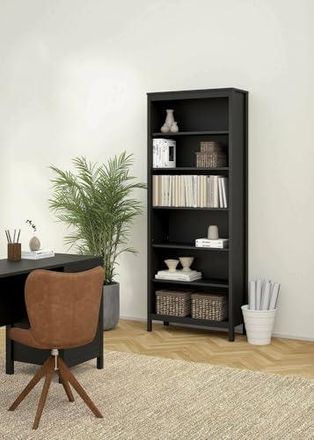 Dmora B&uuml;cherregal Mariette, B&uuml;roregal, Mobiler Buchhalter, B&uuml;cherbrett, 78x33 h199 cm, Schwarz
