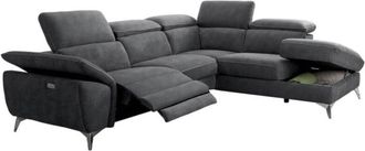 Les Tendances Les Tendances - Canap&eacute; dangle relaxation &eacute;lectrique 273cm - Microfibre 100% polyester - T&ecirc;ti&egrave;res r&eacute;glables et coffre de rangement int&eacute;gr&eacute; - Gris