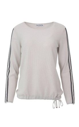 Passioni Rundhalspullover l&auml;ssiger Pullover mit Glitzerdetails Streifen entlang der &Auml;rmel