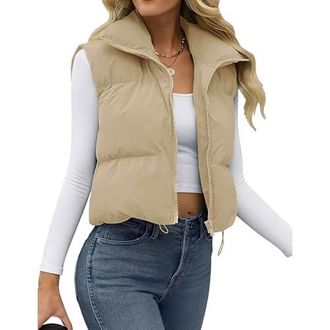 Jamron Femme Style Y2K Hiver Gilet Matelass&eacute; Court Col Montant Gilet Rembourr&eacute; SN0712181 Kaki S