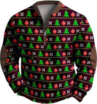 Generic Pull à col rond pour homme - Pull de Père Noël amusant - Imprimé de Noël - Manches longues - Fermeture éclair - Haut de Noël décontracté pour les vaca