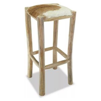 Les Tendances Tabouret cuir et pieds teck massif clair Oced