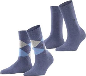 Burlington Everyday Mix Multipack W So coton fantaisie lot de 2 paires, Chaussettes Femme, Bleu Light Denim 6660, 36-41