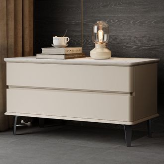 Generic Minimalistischer Italienischer Nachttisch - Nachttisch Aus Massivholz Mit Durchgehender Tischplatte Aus Sinterstein(60cm)