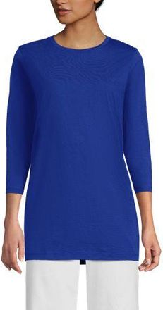 Lands End Supima-Shirt mit 3/4-&Auml;rmeln, Damen, Gr&ouml;&szlig;e:32-34 regular, Blau, Baumwolle, by Lands End
