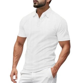 Generic T-shirt d&eacute;t&eacute; d&eacute;contract&eacute; pour homme, couleur unie, manches courtes, revers, Blanc., 3XL