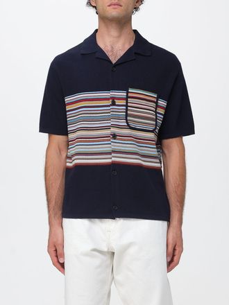 Paul Smith Cardigan &agrave; manches courtes en coton &agrave; rayures avec col cubain