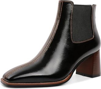 elashe Bottines Femme Talon, Boots pour Femme Noires, Bottes avec Talon &eacute;pais Block de 6 cm - Design &agrave; Bout Carr&eacute; &Eacute;l&eacute;gant, avec Fermeture &Eacute;clair et &Eacute;lastique