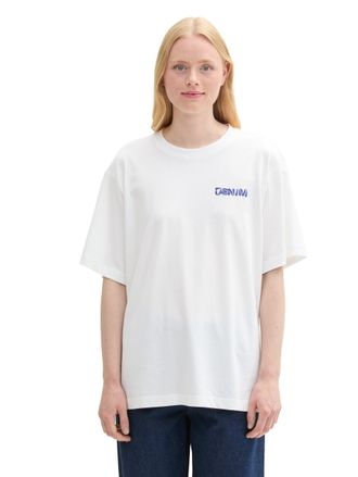 Tom Tailor Damen 1043078 Basic Oversized T-Shirt mit Rückenprint, 20000-White, M