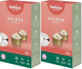 Bolsius Bolsius Teelichter mit goldenem Becher - 30 Stk. - 8 Stunden Brenndauer - Dekorative Haushaltskerzen - Unparf&uuml;miert - Mit Nat&uuml;rlichem Pflanzenwachs - 