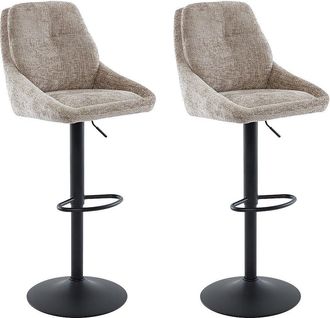 Vente-Unique Barhocker 2er-Set h&ouml;henverstellbar - Strukturstoff & schwarzes Metall - Taupe - LARANZA
