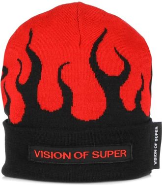 Vision Of Super Rote Flammen Beanie Schwarz/Rot - - Accessories - Herren - Mehrfarbig - ONE SIZE