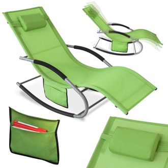 SoBuy Sonnenliege Gartenliege wetterfest Liegestuhl Schaukelstuhl mit Kopfkissen Relaxliege Schaukelliege Strandliege Outdoor Terrasse Balkon Camping bis 15