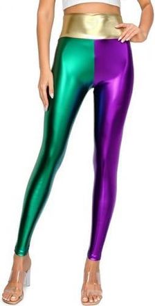 Generic Legging en cuir synth&eacute;tique brillant pour femme - Effet mouill&eacute; - Pantalon de yoga taille haute - Pantalon extensible confortable - Collants Scrunch v