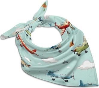 Generic Écharpe carrée en soie légère avec motif avions de dessin animé, écharpe mignonne pour cheveux, foulard respirant, cadeau pour femme et homme, multico