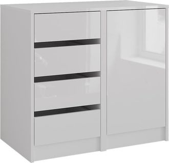 Vicco Kommode Sherry, Weiß/Weiß Hochglanz, 80.2 x 76 cm 2 Teile