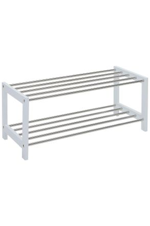 CARRYHOME Schuhregal, Silber, Wei&szlig;, Metall, 2 F&auml;cher, 77.5x32x34 cm, Garderobe, Schuhaufbewahrung, Schuhregale