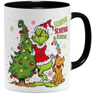 OM3 lustige Weihnachts Kaffee-Tasse mit Spruch - schei&szlig; Weihnachten - Keramik Becher - 325ml - Beidseitig Bedruckt - Schwarz