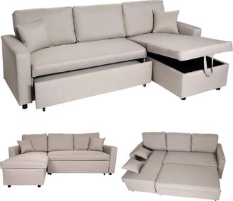 Mendler Ecksofa mit Bettkasten HWC-L17, Couch Sofa L-Form, Liegefläche Nosagfederung 228cm - beige
