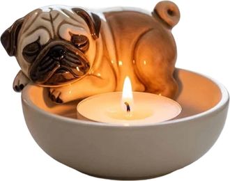 Generico Niedlicher Teelichthalter f&uuml;r Mops - Hunde mit handbemalten Welpen | moderne dekorative Kerzenhalter | entz&uuml;ckende K&uuml;chendekoration f&uuml;r zu Hause f&uuml;r P