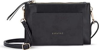 Expatrié Sac Epaule Femme Noir - Isabelle - Pochette Elégante et Sac à Main Croisé avec Bandoulière Amovible - Petit Sac à Main Plat pour Mariage et Fête