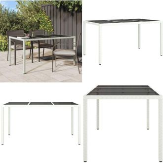 vidaXL Gartentisch 150x90x75 cm Geh&auml;rtetes Glas Poly Rattan Wei&szlig; - Esstisch - Gartentisch - Polyrattan Tisch - Wei&szlig;er Gartentisch - Outdoor Tisch - Home &
