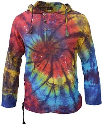 Gheri Sweat &agrave; capuche en coton l&eacute;ger d&eacute;t&eacute; hippie psych&eacute;d&eacute;lique boh&egrave;me grand-p&egrave;re, Spirale avant tie dye arc-en-ciel, M
