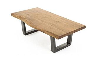 Byliving Couchtisch Judy/Sofatisch mit Baumkante/Massivholz Akazie Natur braun/Gestellt Metall schwarz pulverbeschichtet/Baumkantentisch klein/B 120, H 45, T 6