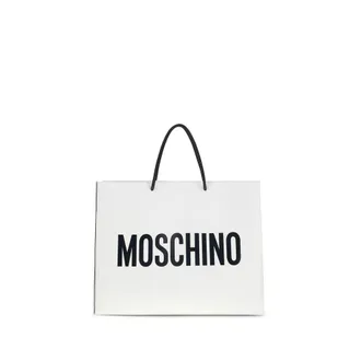 Moschino Logo Calf Leather Shoulder Bag - White
