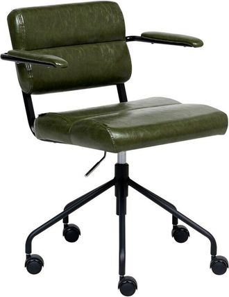 Beliani Chaise de Bureau Traditionnelle en Cuir PU Pivotante et R&eacute;glable avec Accoudoirs Vert Fonc&eacute; Candor