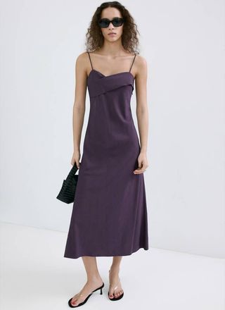 Mango Robe midi &agrave; encolure crois&eacute;e lilas - Femme - XS - MANGO