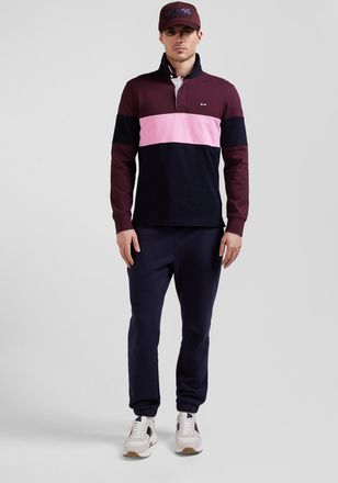 Eden Park Maillot Manches Longues Colorblock Bordeaux En Coton Broderie Dos Coupe Regular