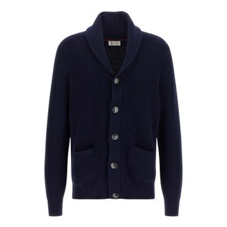 Brunello Cucinelli Strickjacke mit Schalkragen - - Knitwear - Herren - Blau - L