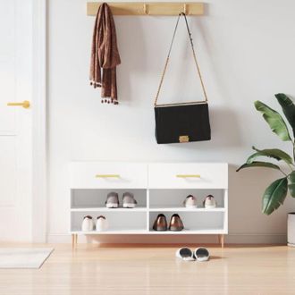 vidaXL Banc &agrave; chaussures blanc 102x35x55 cm bois ding&eacute;nierie