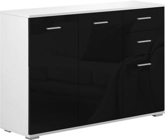 HOMCOM Kommode, Wohn- und Schlafzimmerschrank mit 3 T&uuml;ren und 2 Schubladen, Schwarz gl&auml;nzend, Anti-Kratz (106 x 35 x 76 cm)