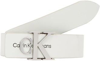 Calvin Klein Damen G&uuml;rtel Monogram Hardware 3.0 cm Lederg&uuml;rtel, Schwarz (Black), 75 cm, Beige (Icicle), 80 cm