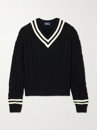 Polo Ralph Lauren Pull Raccourci En Coton À Mailles Torsadées - Noir