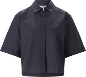 Vince Femme, Blouses et Chemises, Bleu, Taille: 40 FR Chemise Popeline &agrave; Manches Courtes