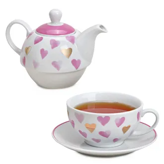 Matches 21 Teekanne Set in rosa pink gold und wei&szlig; mit Herz - S&uuml;&szlig;e Porzellan Teetasse mit Deckel f&uuml;r 400ml | 200ml - Au&szlig;ergew&ouml;hnliche Kaffeetassen sp&uuml;lmaschinenf