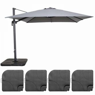 Oviala Parasol d&eacute;port&eacute; rotatif 3x3m et 4 dalles &agrave; remplir aluminium gris