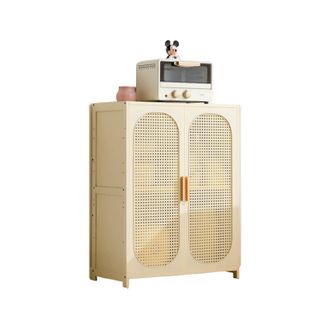 Generic Gro&szlig;z&uuml;giger Aufbewahrungsschrank, Doppelt&uuml;ren in Rattanoptik mit offenen Regalb&ouml;den, Flurschrank aus Holz, geeignet for Wohn- und Esszimmer(Color1,64x