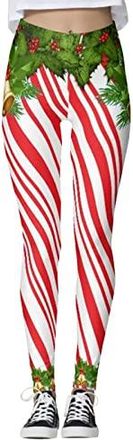 Generic Legging de sport pour femme avec imprim&eacute; de No&euml;l personnalis&eacute; pour course &agrave; pied, P&egrave;re No&euml;l, Pilates, f&ecirc;te, bonhomme de neige, Vert, L